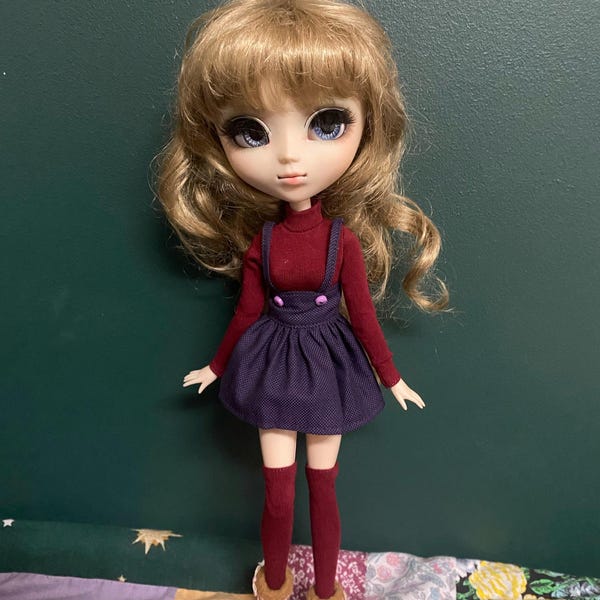 Set: Turtleneck and Plaid Dungaree for Pullip, Obitsu 27, Blythe, Pure ...