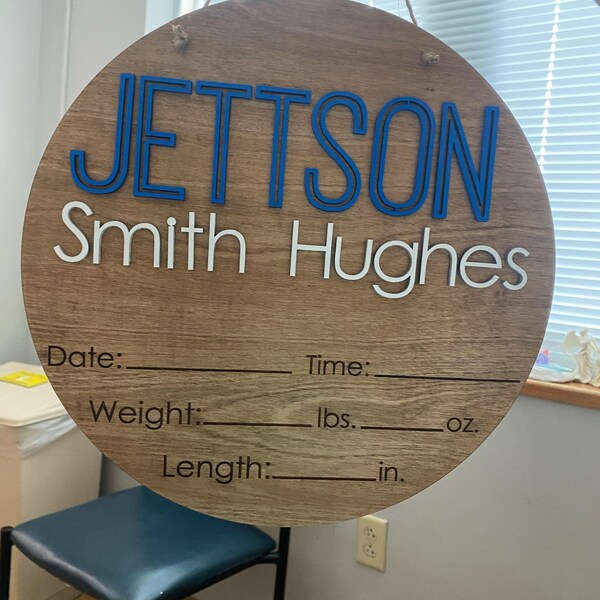 3D Baby Birth Stats Sign / Boho Door Hanger / Wood Round Hospital ...