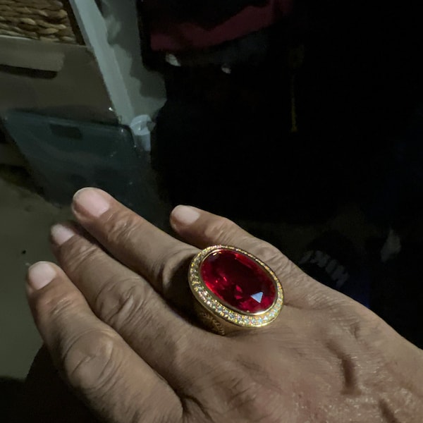 Ruby Red Cubic Zirconia 14k Gold Plated Bishop Cross and Midre Ring ...