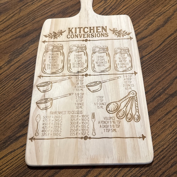 Glowforge Kitchen Conversions SVG | Engraved Cutting Board SVG ...