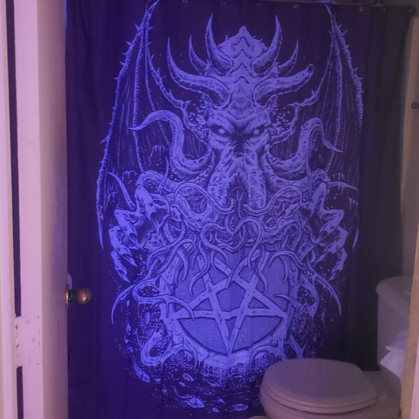 Skull Satanic Pentagram Demon Octopus Textured Fabric Shower Curtain-2 ...