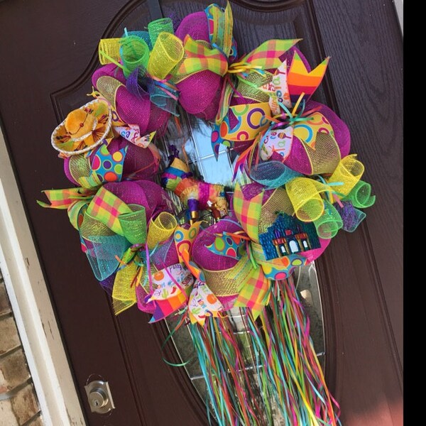 Fiesta Wreath-cinco De Mayo Wreath-fiesta Deco Mesh Wreath-bright and ...
