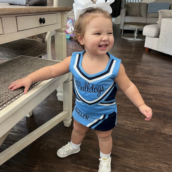 Light Blue & Navy Cheer Uniform, Customized Cheerleading Uniform, Girls ...