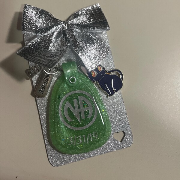 NA Narcotics Anonymous 6 Months Blue & GLITTER Keytag! Key Tag Free ...