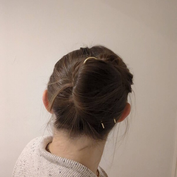 Handmade Hair Stick Barrette Pin | Pebble Gold Hammered Brass Round ...