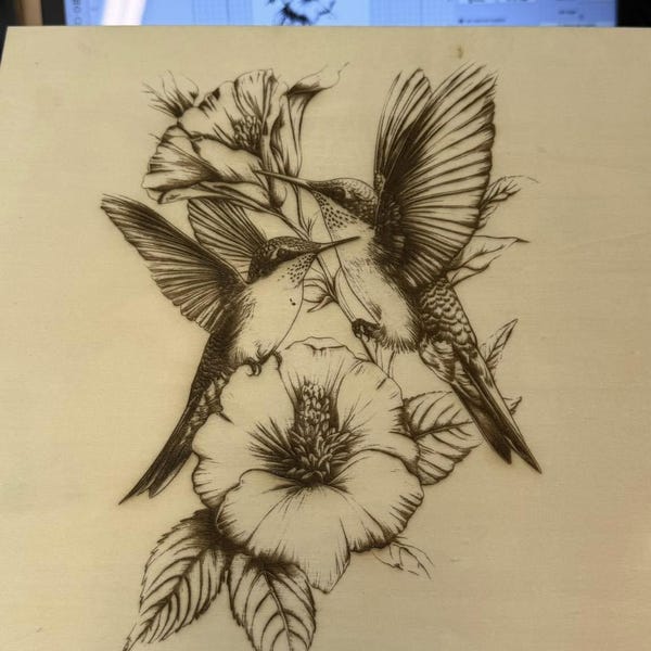 Hummingbird Laser Engraving File, Floral Wildlife Bird Art PNG, Rustic ...