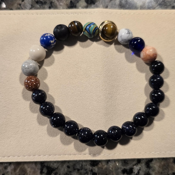 Galaxy Space Planets Beaded Bracelet Natural Goldstone Gemstone ...