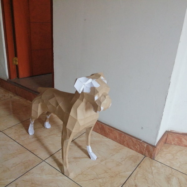 BOXER DOG Crouch Papercraft 3D SCULPTURE Pepakura Pdf Template Low ...