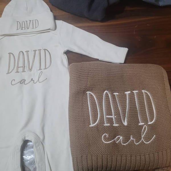 Baby Blanket Set, Embroidered Name, Stroller Blanket, Newborn Baby Gift ...