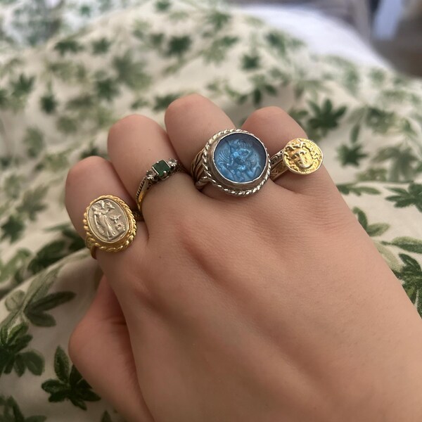 Julius Caesar Roman Signet Ring, Glass Intaglio Coin Ring, 24K Gold ...