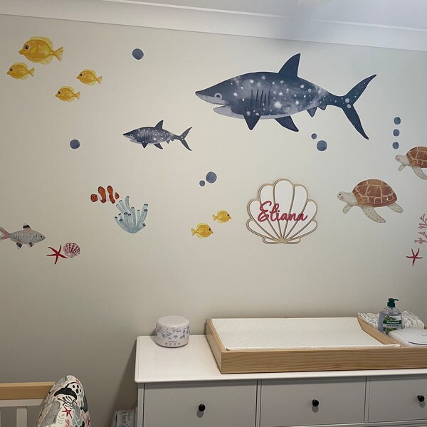 Personalized Seashell Name Sign - Under the Sea Wooden Sign - Ocean ...