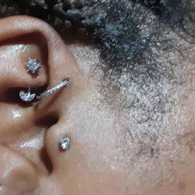 16G Silver Flower Sparkle Curved Barbell/rook Earring/eyebrow Ring/rook ...