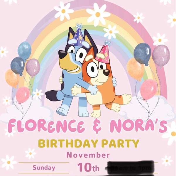 Girl Bluey Birthday Birthday Invitation, Party Girl Invite Template ...