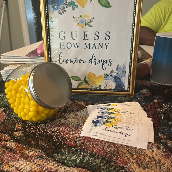 Blue Floral Lemon Guess How Many Lemon Drops Printable Citrus She Found ...