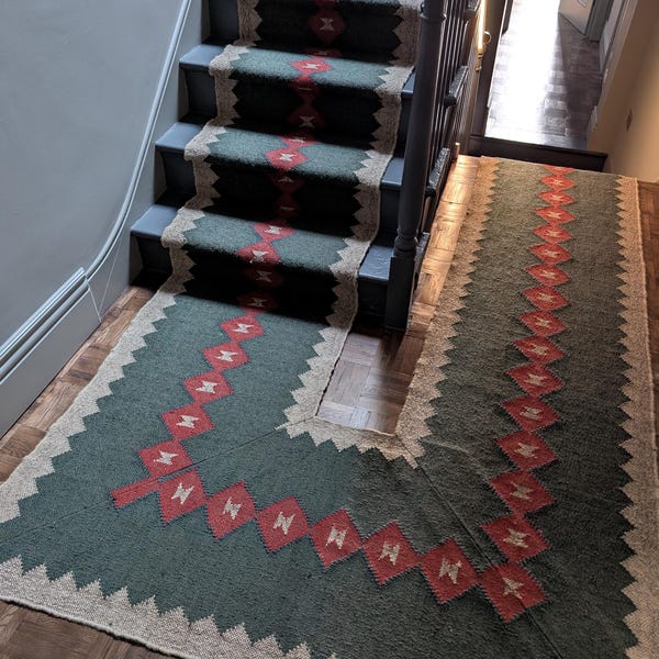 9x12 Ft Home Décor Boho Area Rug, Hand and Flat Weave Panja Dhurrie Rug ...