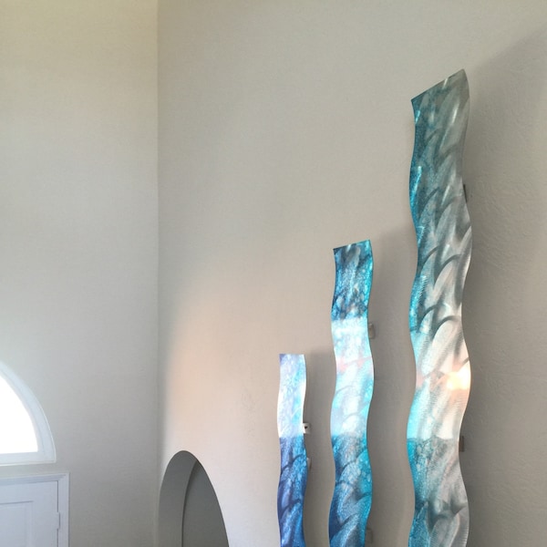 Large Blue Metal Wave Wall Sculpture: Modern Ocean Art Decor - Etsy
