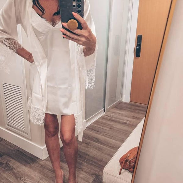 Chocolate Long Kimono Robe - Elegant Floor Length Robe - Long Sleeve ...