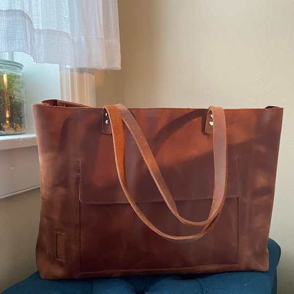 Extra LARGE Leather TOTE Bag With Pockets and ZIPPER / Black ...