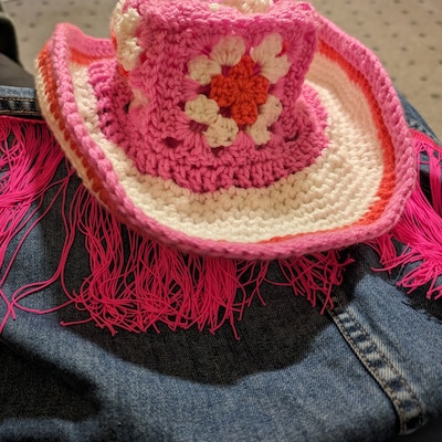 Crochet Cowboy Hat Granny Square Handmade Barbie Pink - Etsy