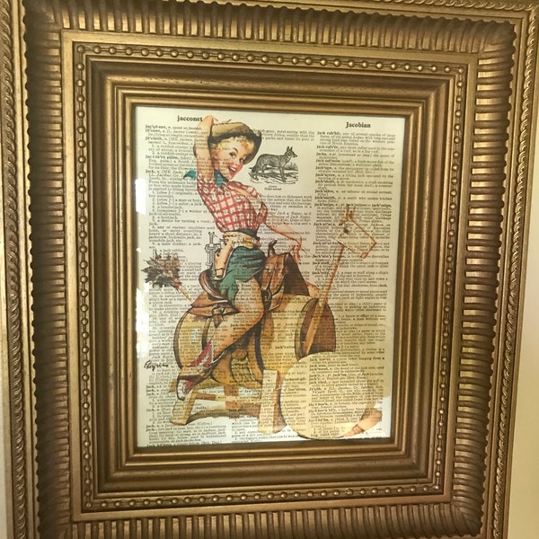 Gil Elvgren Retro Cowgirl Pinup Riding Horse Barrel Art Print on ...