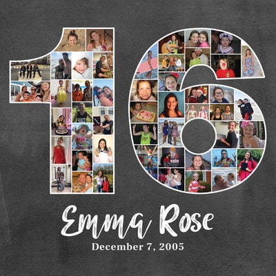 16th Birthday Photo Collage, Number 16 Anniversary Gift, Custom Gift ...