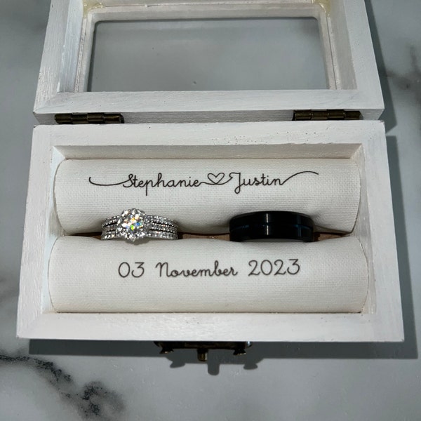 Personalized Engraved Wood Ring Box Custom Engagement Wedding Double Ring Box Holder Mr & Mrs ...