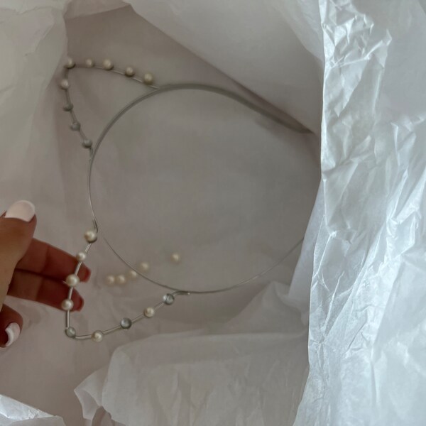 Handmade Pearl Cat Ear Tiara - Cat Ear Headband - Cat Ears Head Band ...