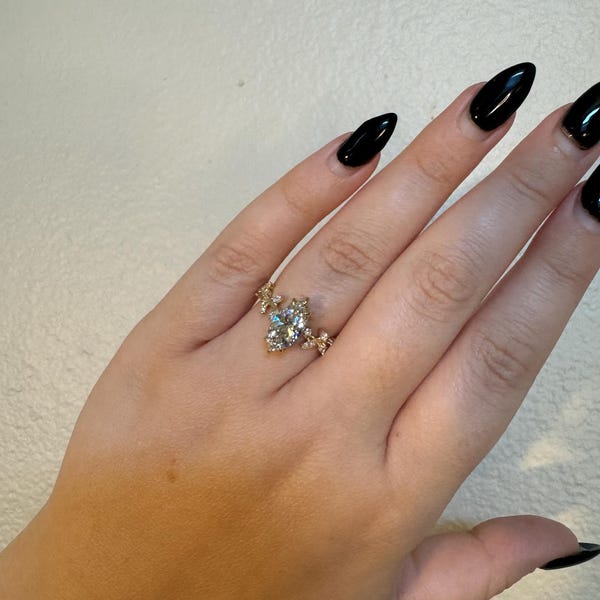 2 Carat Oval Lab Grown Diamond Nature Inspired Engagement Ring / Hidden Halo Oval CVD Diamond ...