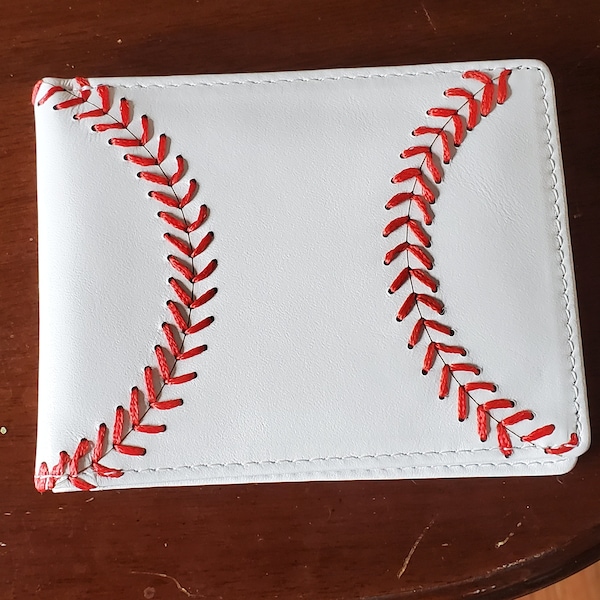 Leather Baseball Wallet, Men's Bi-fold With Baseball Seam Stitch - Etsy