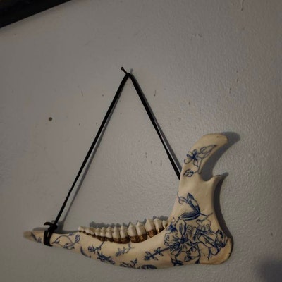 Black and Grey Tattoo Jawbone Wall Hanging Decor Real Bone Painted ...