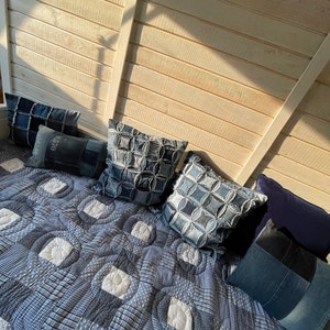 Denim Patchwork Rag Quilt Made From Upcycled Jeans , Denim Picnic or ...