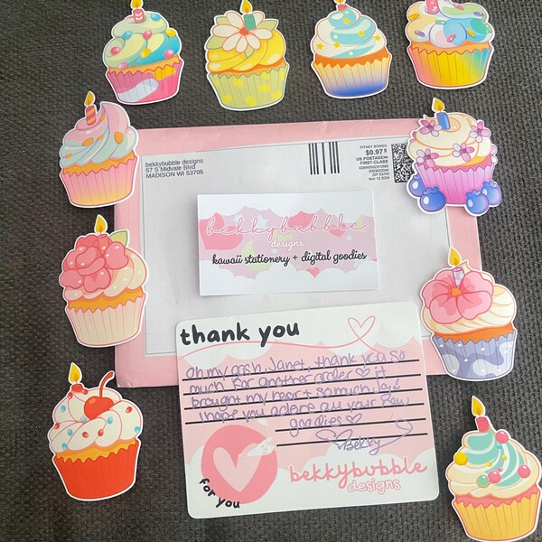 Kawaii Cupcakes Sticker Pack | Cute Cupcakes | Rainbow Cupcake | Bakery ...