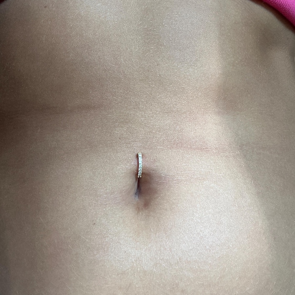 Implant Grade Titanium Hinged Hoop With Pave Square CZ 16g Belly Button ...