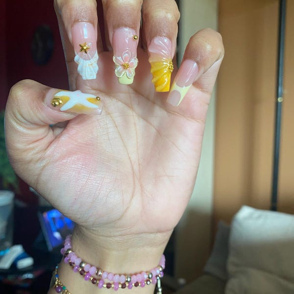 Beach Press on Nails, 3D Starfish & Shell Design, Handmade Summer Ocean ...