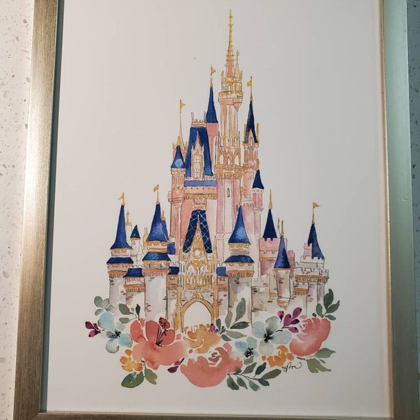 New Disney World Castle Watercolor Print in Pink! Disney Castle ...