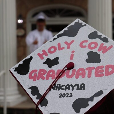 Printed Cow Lovers Grad Cap Topper, Country Girl Personalized Grad Cap ...