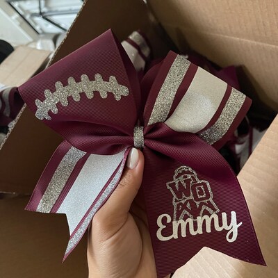 Football Cheer Bow With Laces and Pawprint. Burgundy, Maroon Cheer Bow ...