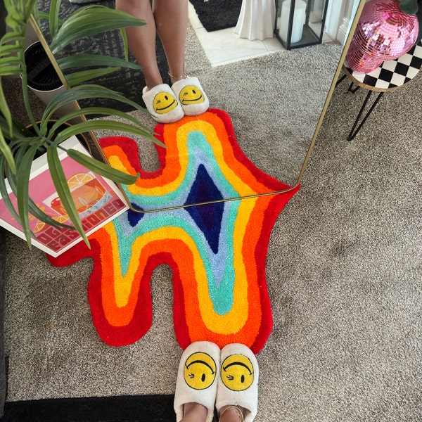 Drippy Fluid Rainbow Fluffy Tufted Mirror Rug / %100 Handmade - Etsy