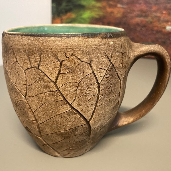 Big Ceramic Coffee Mug With Leaf Impressions || Handmade Pottery Mugs ...