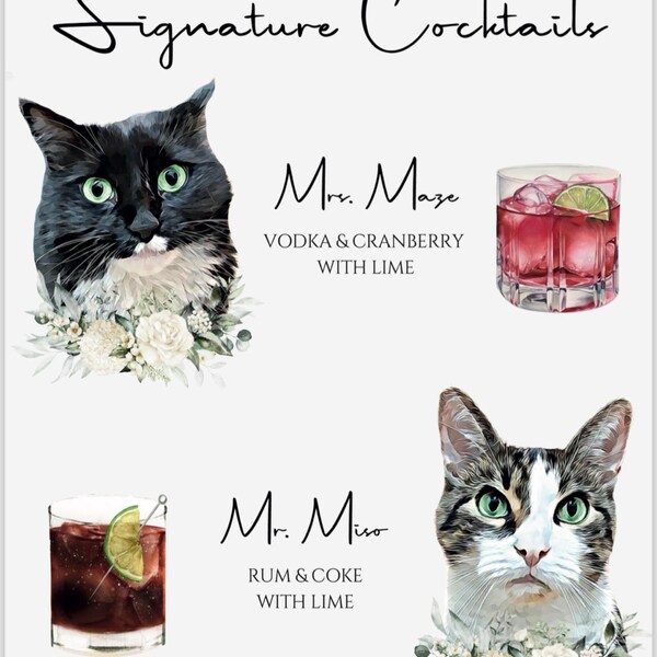 Cat Signature Drink Sign, Dog Signature Drink, Cat Signature Cocktails ...
