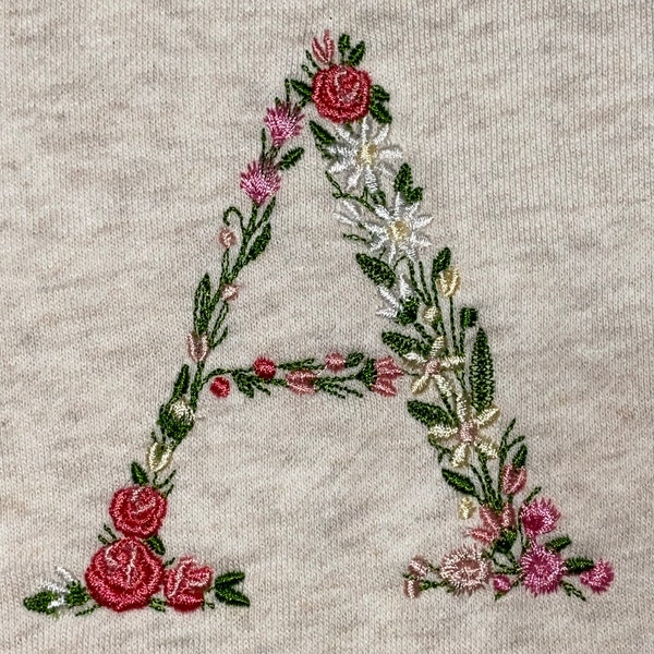 Machine Embroidery LETTER A Uppercase 9,6cm/3.80" Tall Dainty Floral ...