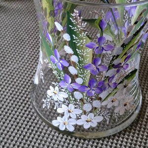 Large Heavy Glass Cylinder Vase. Hand Painted. Purple, Pink and White ...