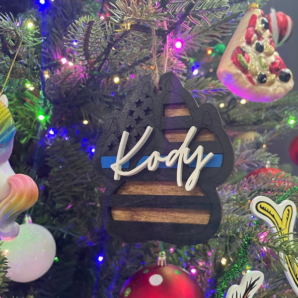 Police K9 Paw Print Ornament, Thin Blue Line K9 Ornament, Law ...