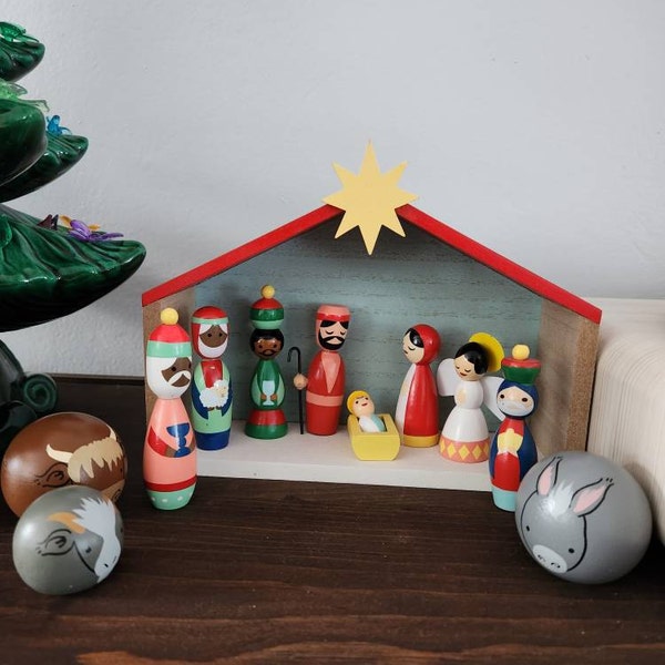 Peg Doll Nativity Set Camels, Wood Animals for Kids Nativity Set, Peg ...