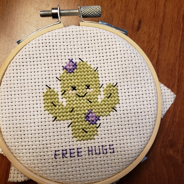 Free Hugs Cactus Cross Stitch Pattern PDF | Modern Cross Stitch, Kawaii ...