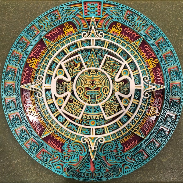 Archivos SVG de mandalas 3D del calendario azteca, planos de corte ...