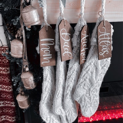 Hand Lettered Personalized Christmas Stocking Tags, Customized Stocking ...