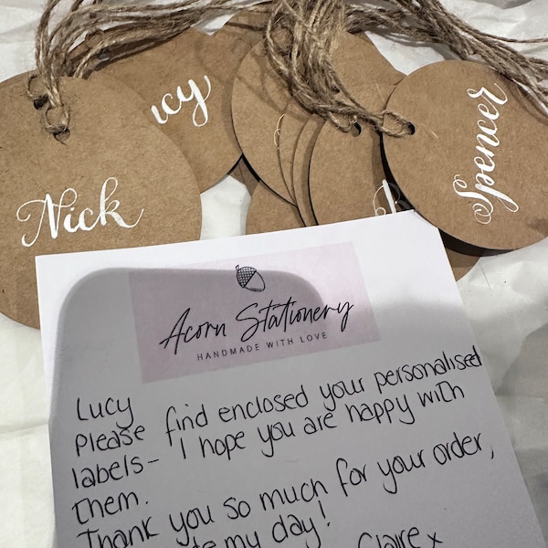 Personalised Round Gift Tags / Handwritten Name Tags / Wedding Favour ...