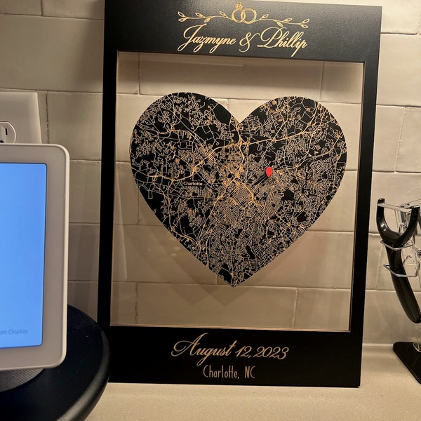 Personalized Wood Map Art, Custom Location Heart, Anniversary Gift ...
