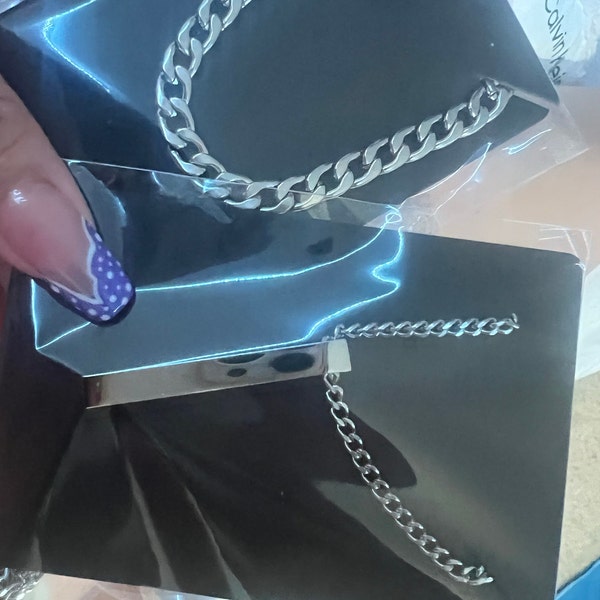 Silver Bar Pendant Necklace for Men / Stainless Steel Waterproof 3mm ...